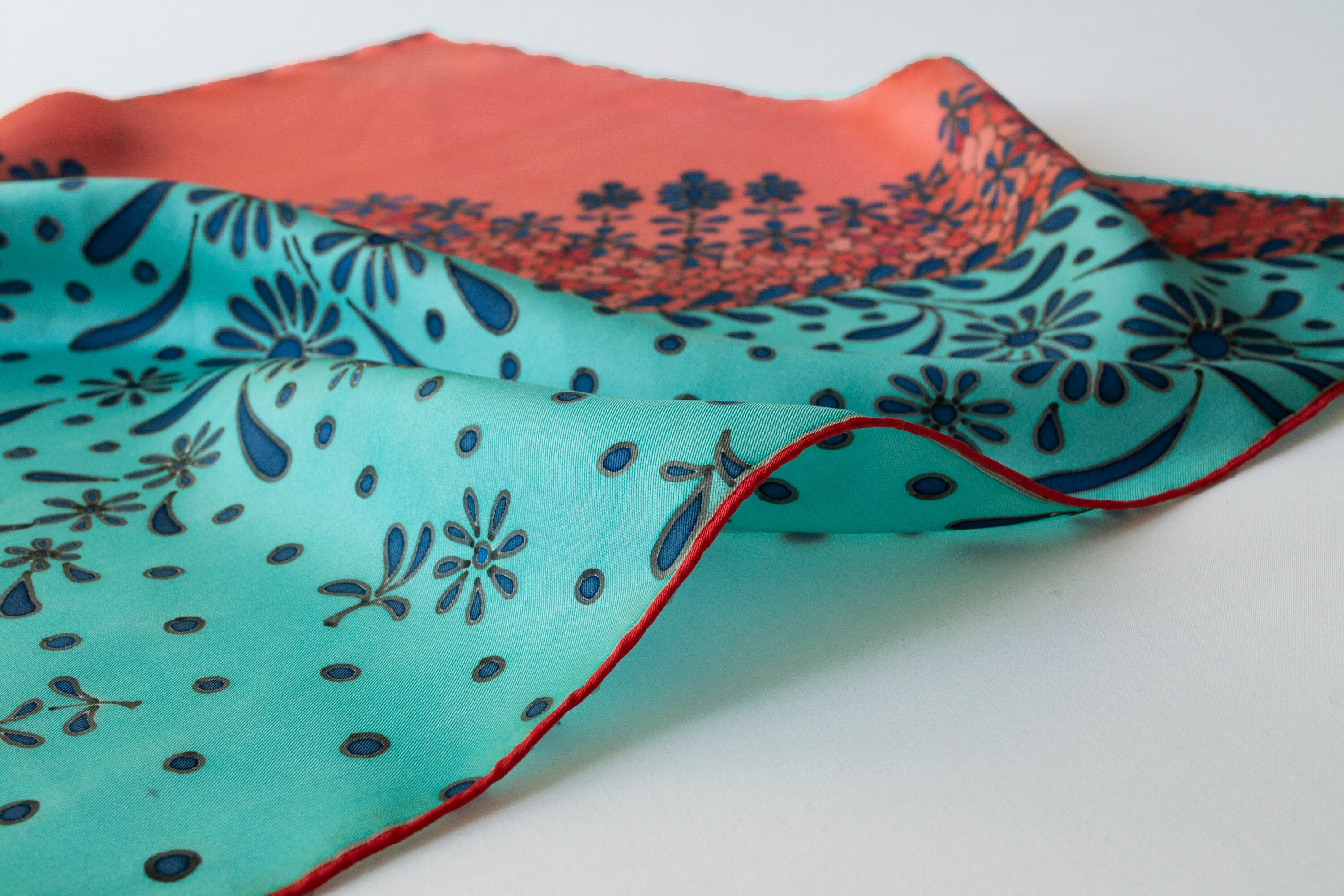 Hand Painted Small Square Neck Silk Twill Scarf Blue and Pink - Etsy