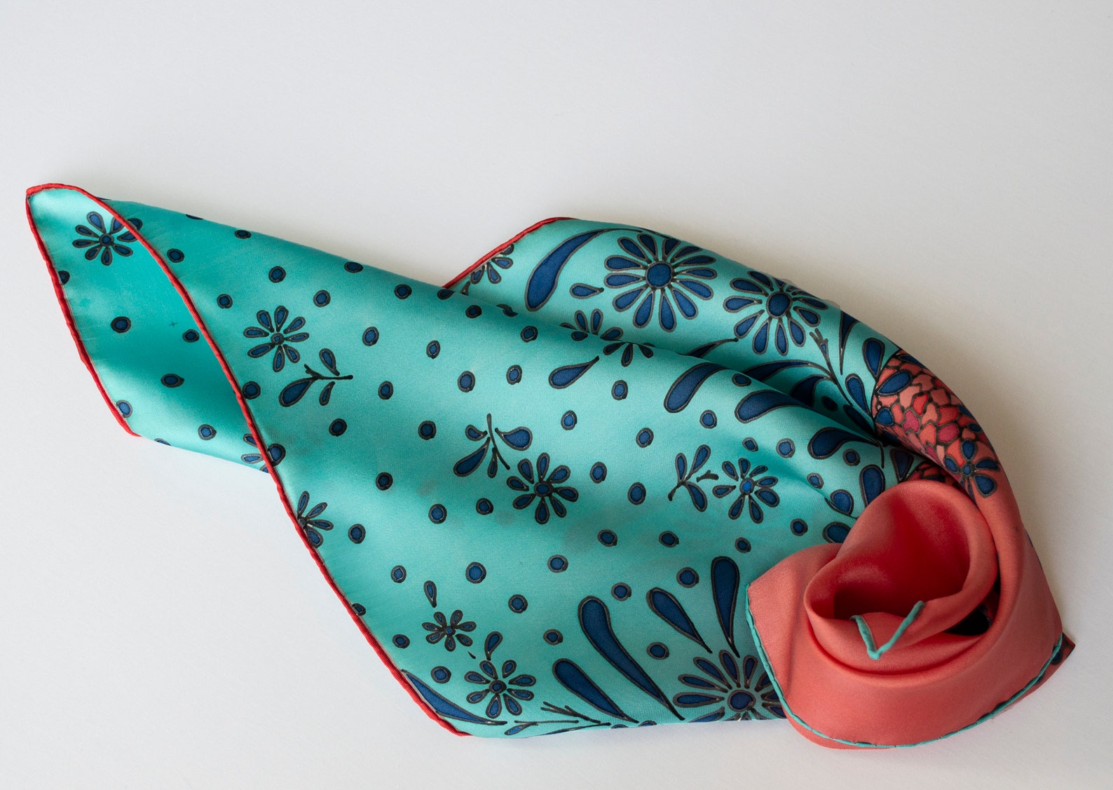 Hand Painted Small Square Neck Silk Twill Scarf Blue and Pink - Etsy