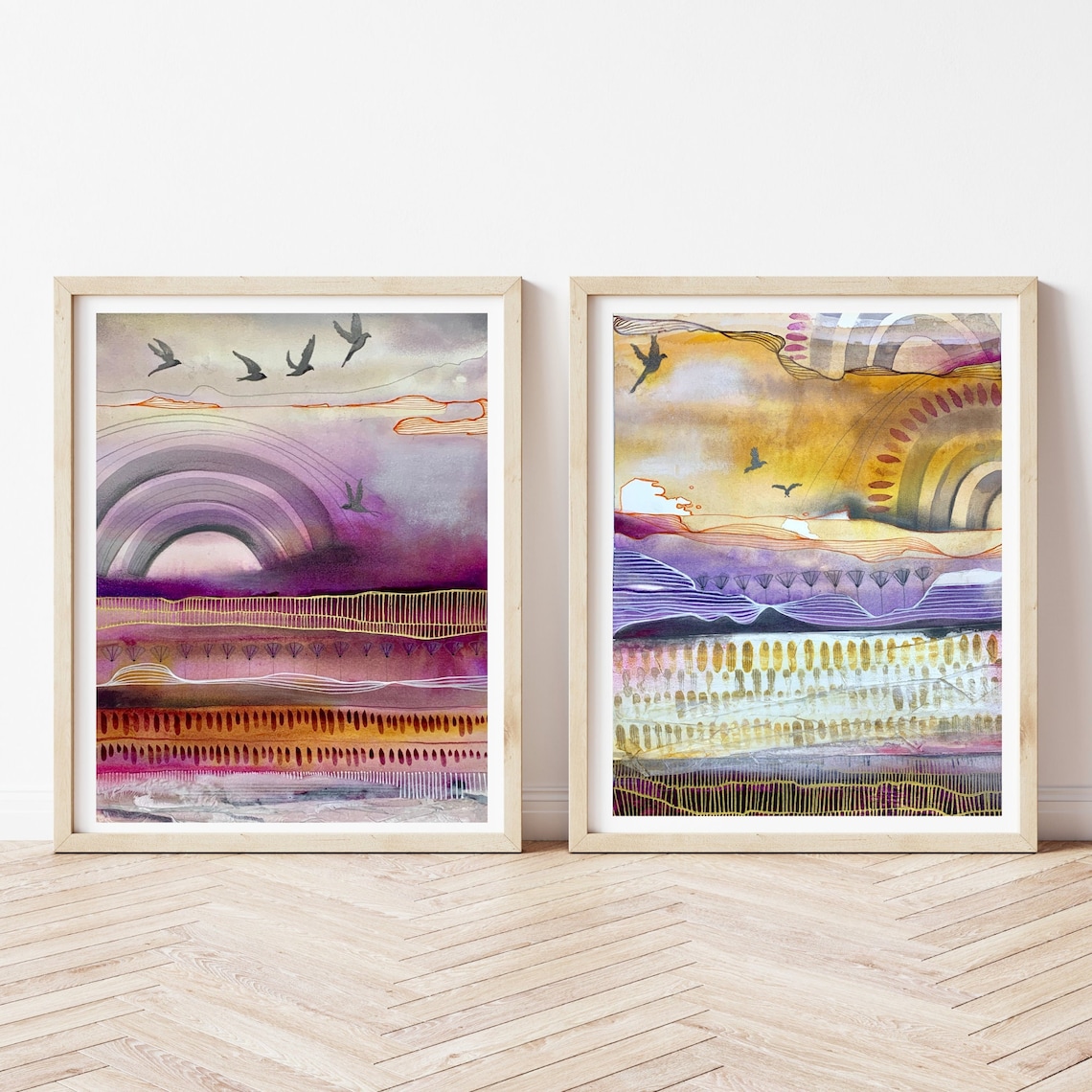 Set of 2 Bohemian Art Prints / Abstract Landscape Art Prints / - Etsy