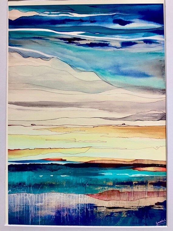 Ocean Landscape Print /ink and Watercolour Seascape Painting / - Etsy
