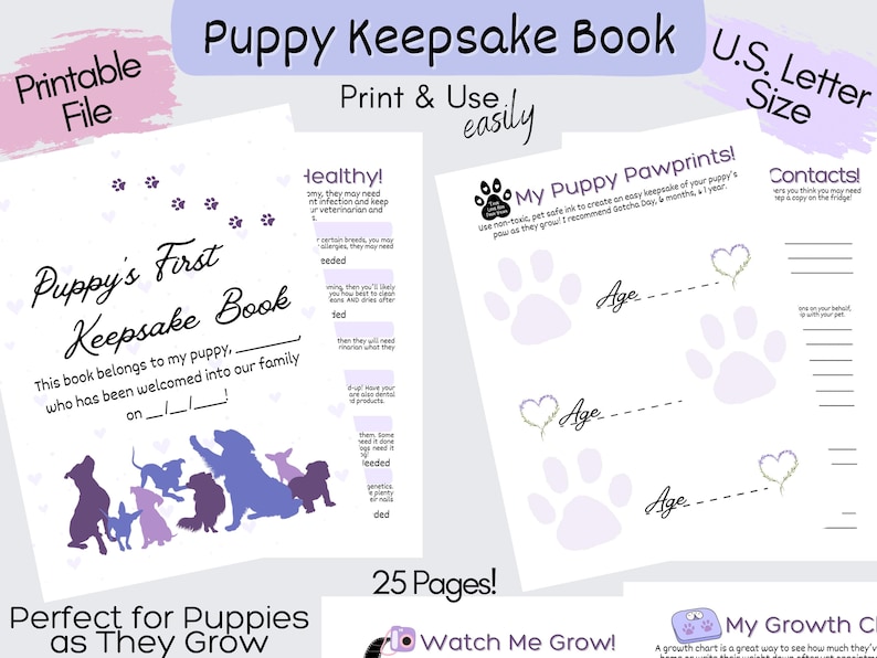Puppy Keepsake Book | Puppy Memory Book | Puppy Printable | Puppy Records | Dog Records | New ...