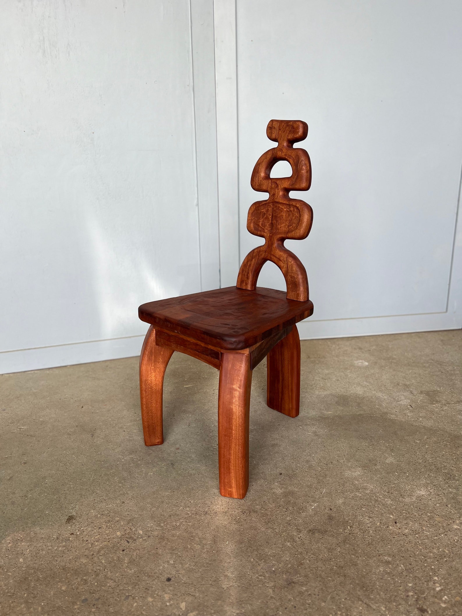 African Japandi Sculptural Wood Stool, Mahogany Chair, Modern Dining ...