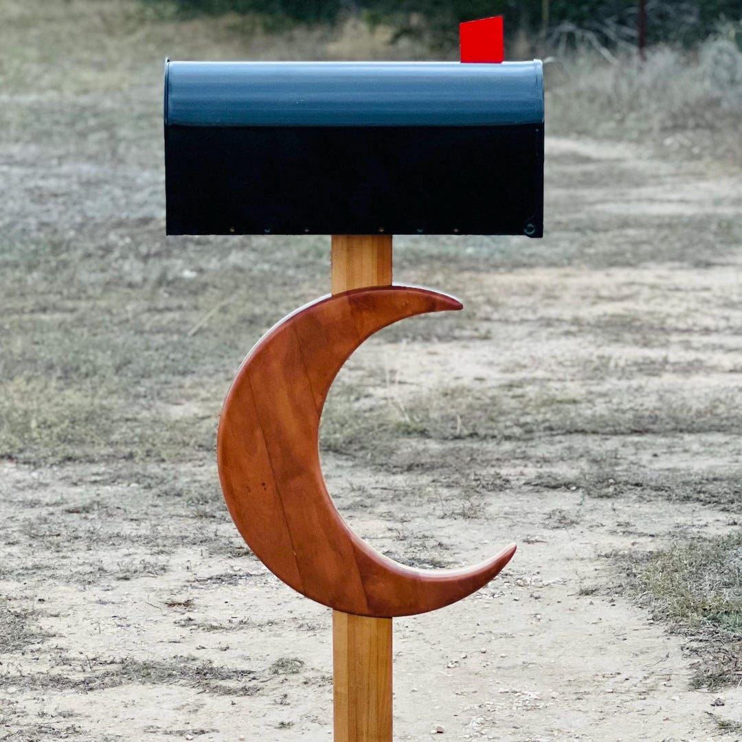 Handcrafted Wood Crescent Moon Mailbox Post | Unique Rustic Outdoor ...