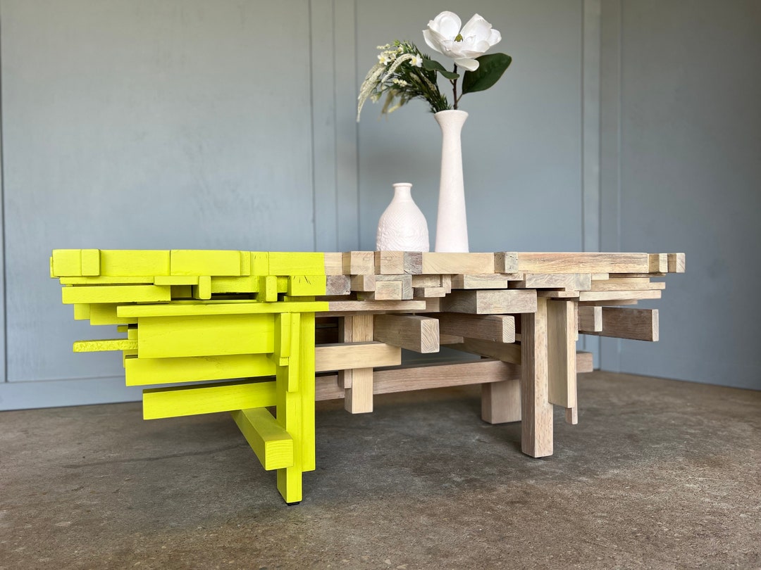 Modern Coffee Table Wood Brutalist Cubism - Etsy