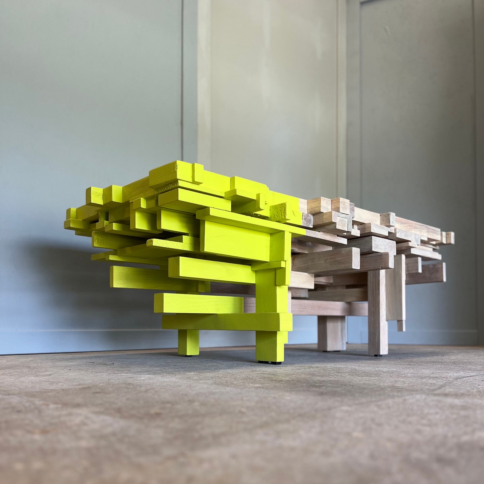 Modern Coffee Table Wood Brutalist Cubism - Etsy