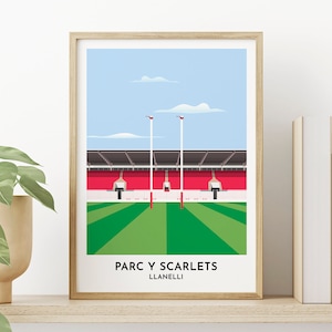 Llanelli RFC, Parc Y Scarlets Illustrated Art Poster, Welsh Gifts for ...