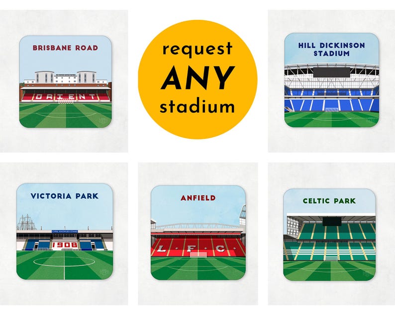 ANY Football Stadium Illustrated Coaster: Minimalist Style, Hardwood ...