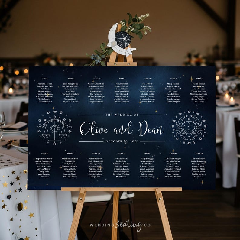 Zodiac Astrology Wedding Seating Chart, Cosmic Night Sky Table ...