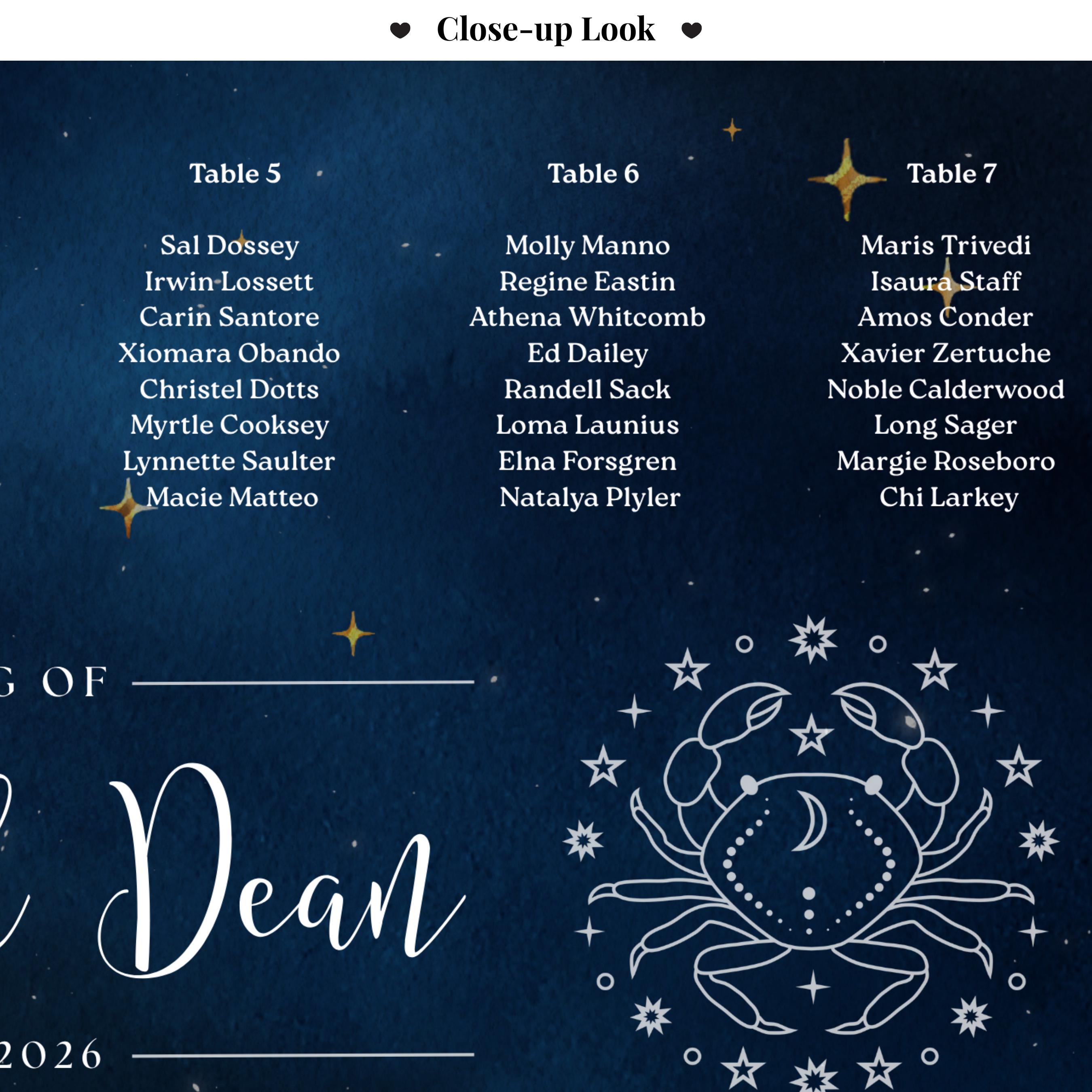 Zodiac Astrology Wedding Seating Chart, Cosmic Night Sky Table ...