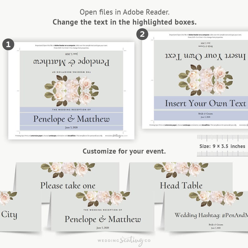 Table Name Cards Printable Templates Floral Wedding Neutral Pink ...