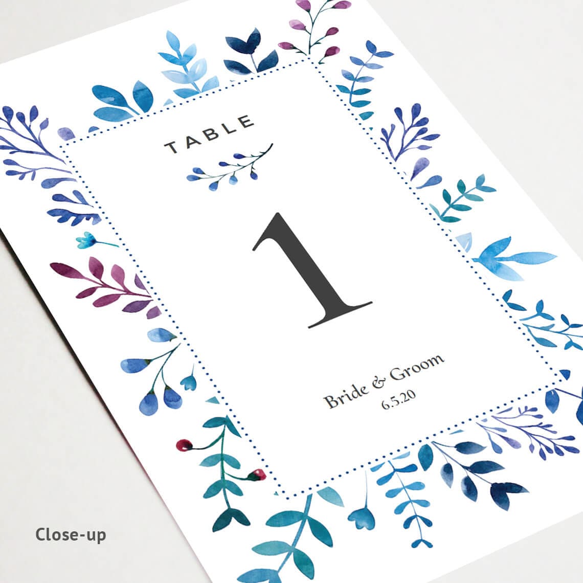 Wedding Table Name Cards Seating Template Editable PDF Blue Foliage ...