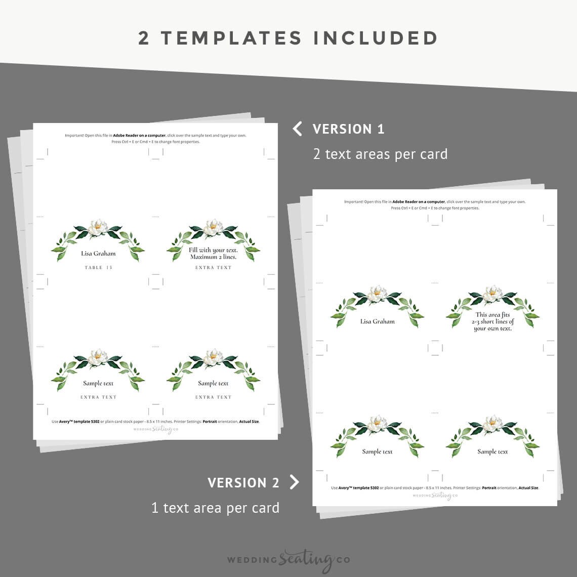 Wedding Place Cards Folded, Avery 5302, Garden Outdoor Leaves White ...