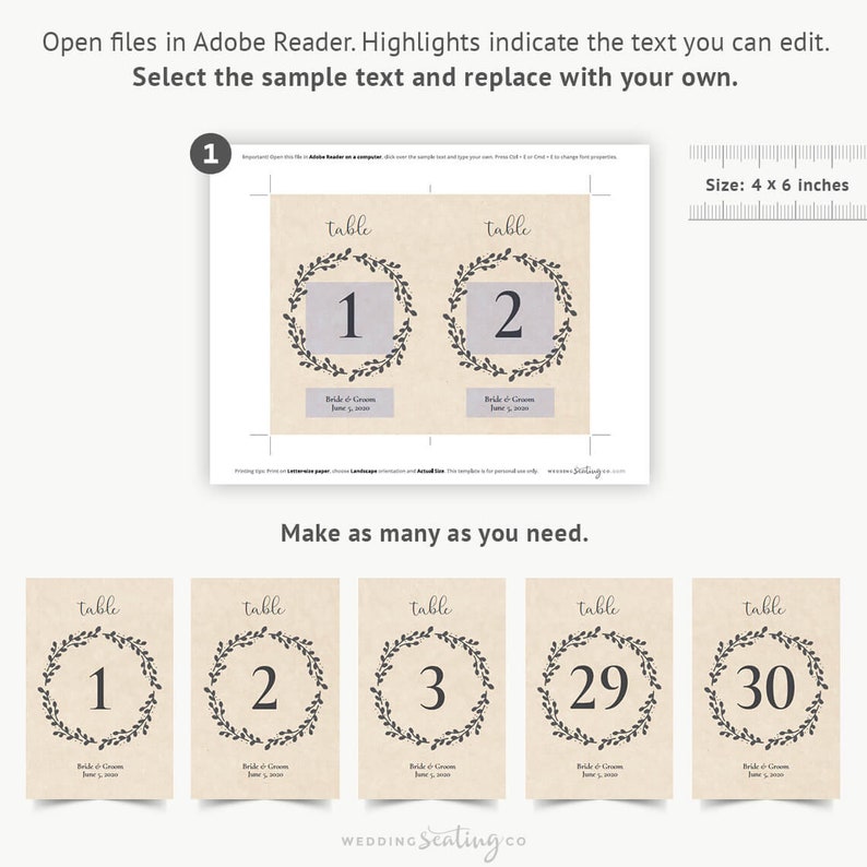 Rustic Wedding Table Numbers Editable Template Printable Kraft - Etsy