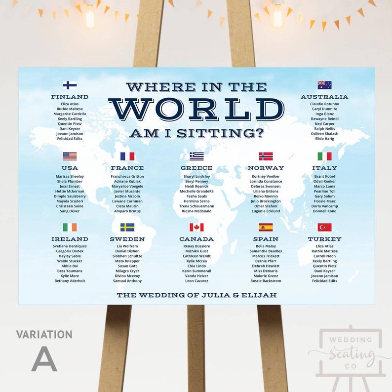 Destination Wedding Seating Chart World Map Travel Country Table Names ...