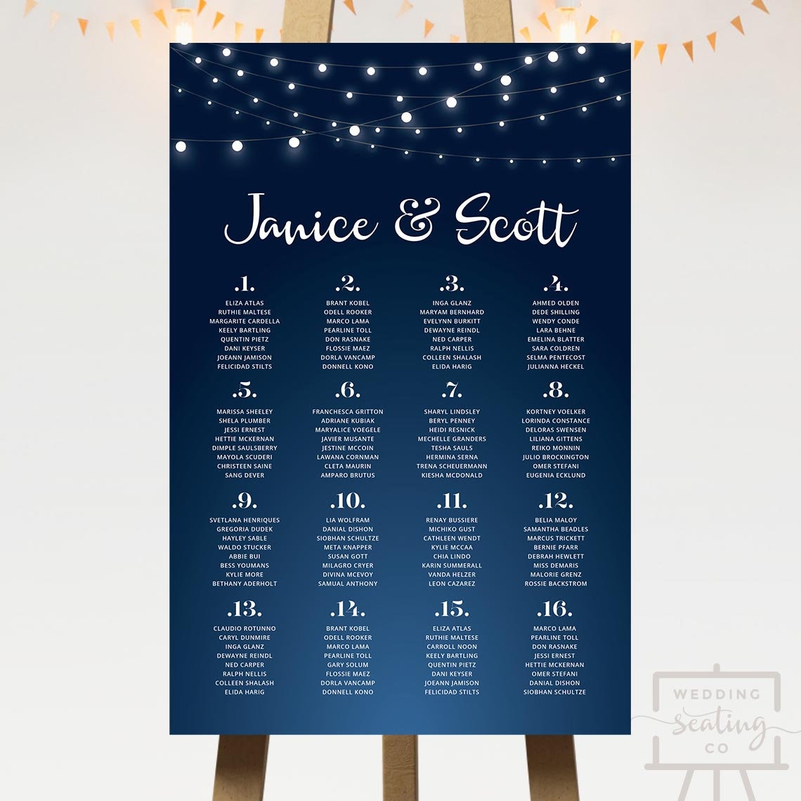 Navy Wedding Table Plan Dark Blue Night Midnight Sky Under Fairy Lights ...