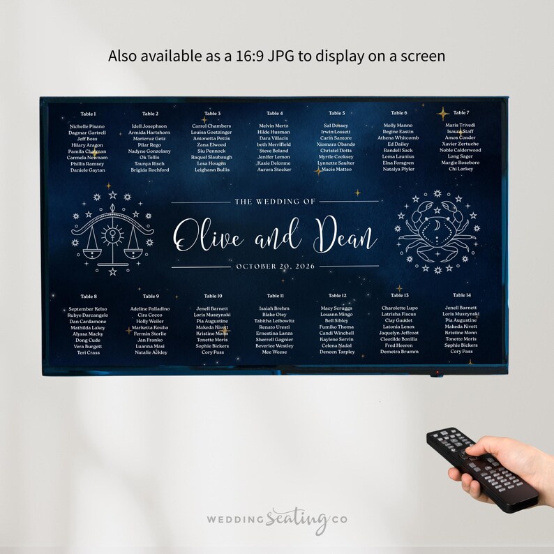 Zodiac Astrology Wedding Seating Chart, Cosmic Night Sky Table ...