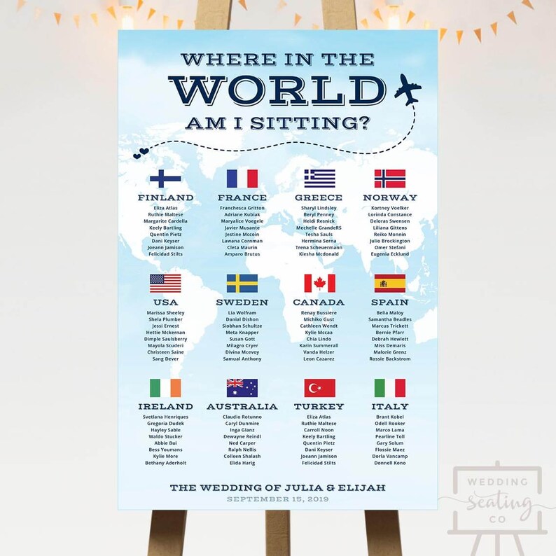 Destination Wedding Seating Chart World Map Travel Country Table Names ...