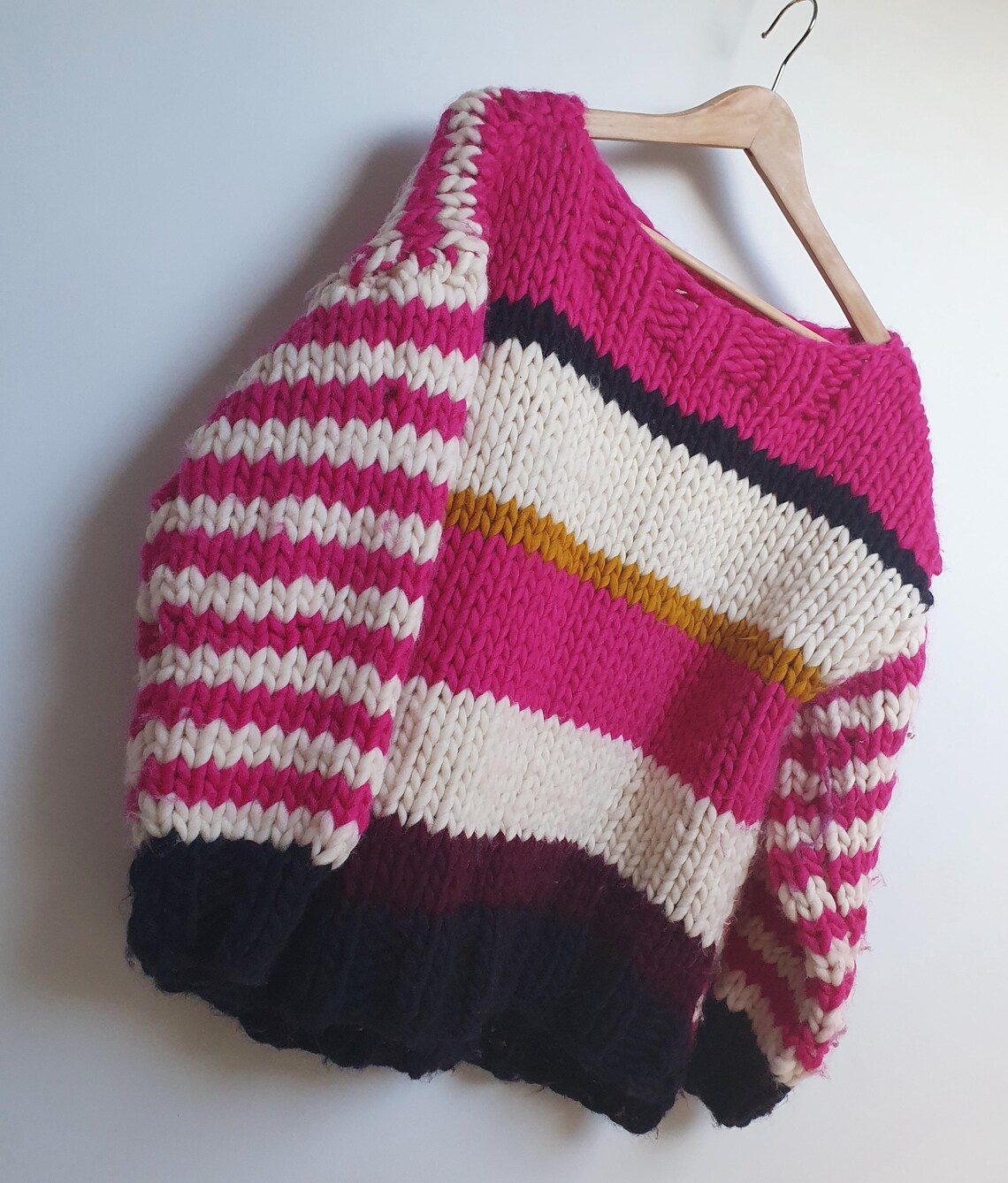 Super Chunky Stripe Oversize Jumper, Pdf Knitting Pattern, Size S/M, M ...