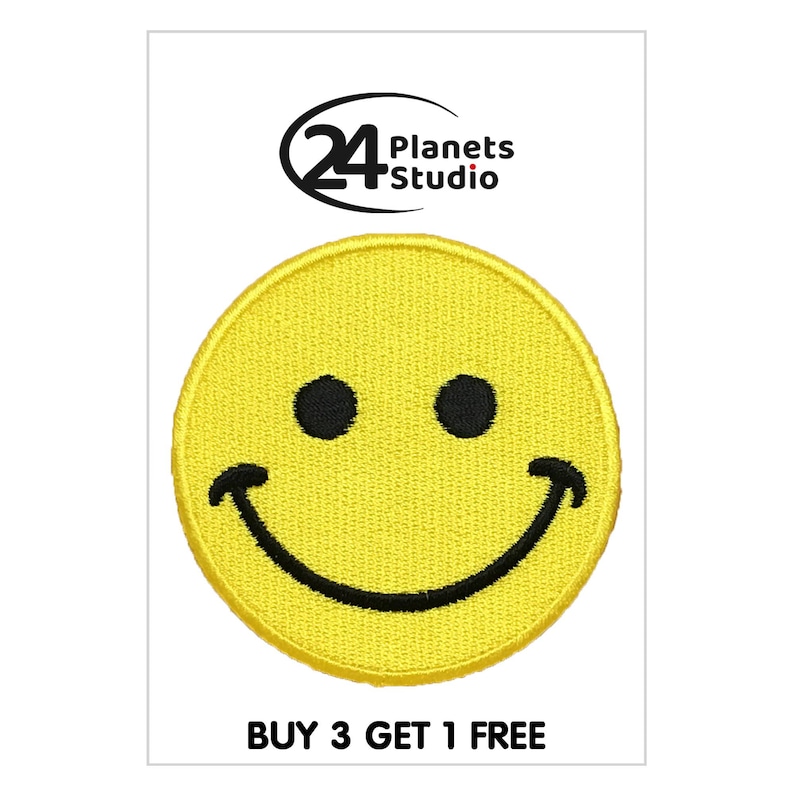 Smiley Face Iron on Patch by 24planetsstudio - Etsy