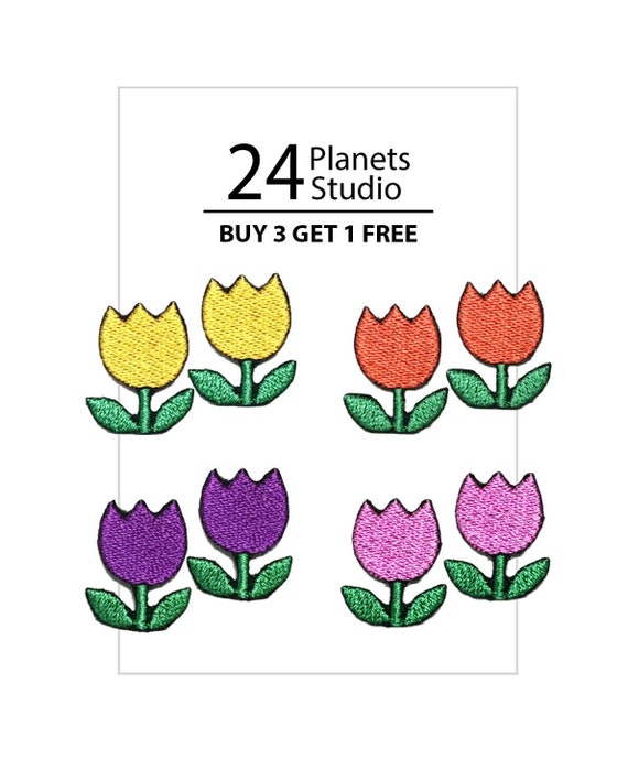 2 of Mini Tulip Flower Iron on Patches by 24planetsstudio - Etsy