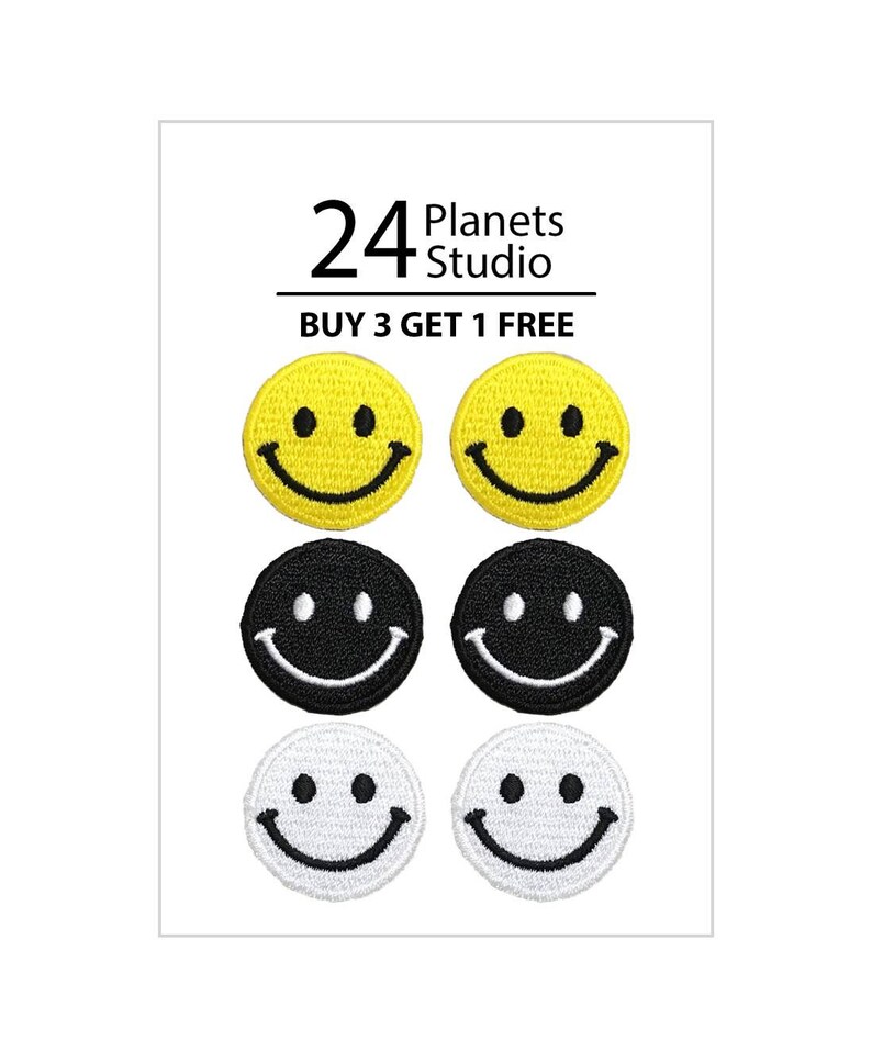 2 of Mini Smiley Face Iron on Patches by 24planetsstudio - Etsy