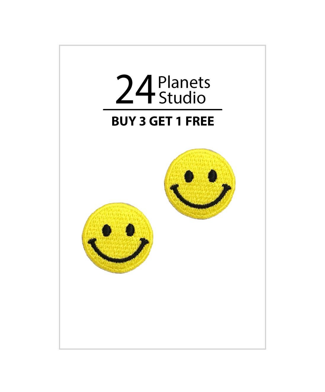 2 of Mini Smiley Face Iron on Patches by 24planetsstudio - Etsy