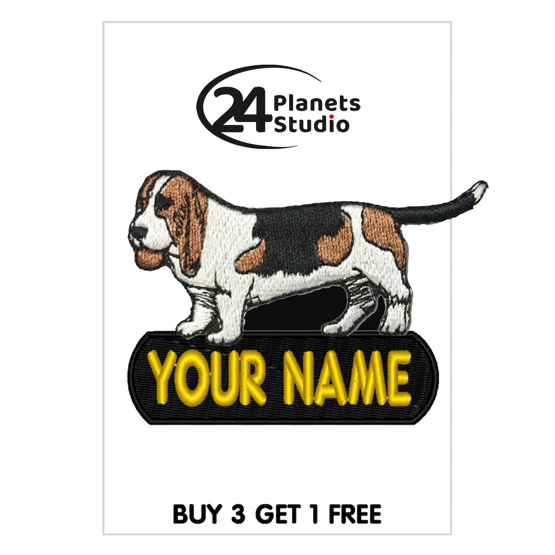 Basset Hound "your Name" Iron on Patch by 24planetsstudio Custom Text ...