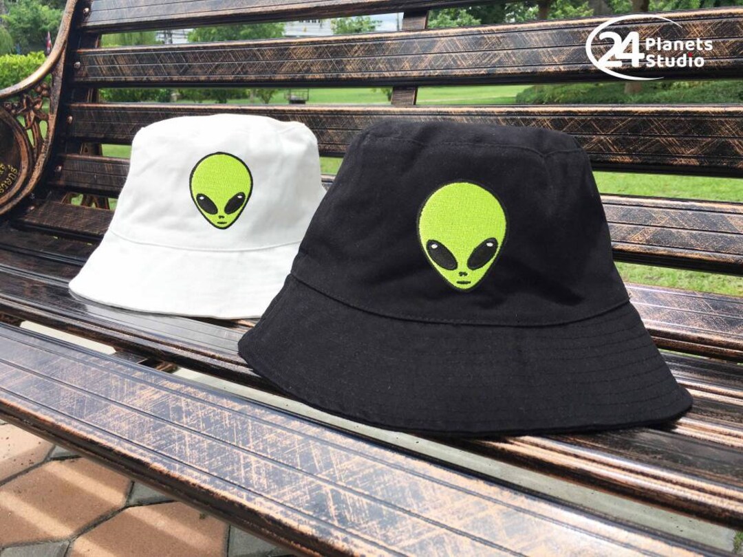 Alien Head Embroidered Bucket Hat by 24planetsstudio - Etsy