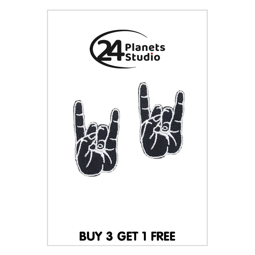 2 of Mini Black Rock Hand Iron on Patches by 24planetsstudio - Etsy
