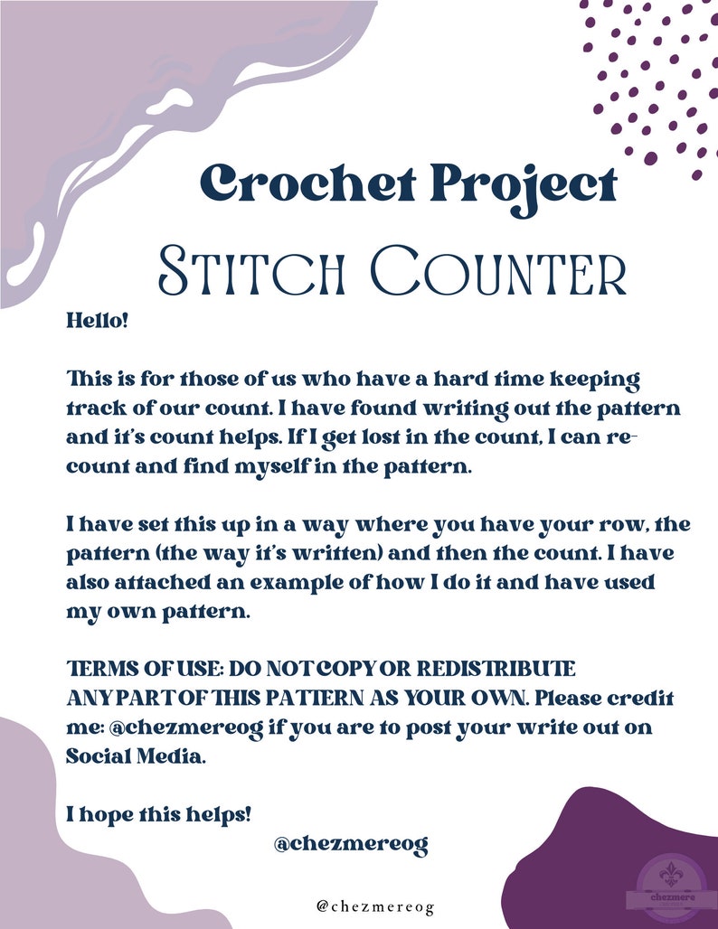 Stitch Counter Printable, PDF Download, Crochet Stitch Tracker - Etsy