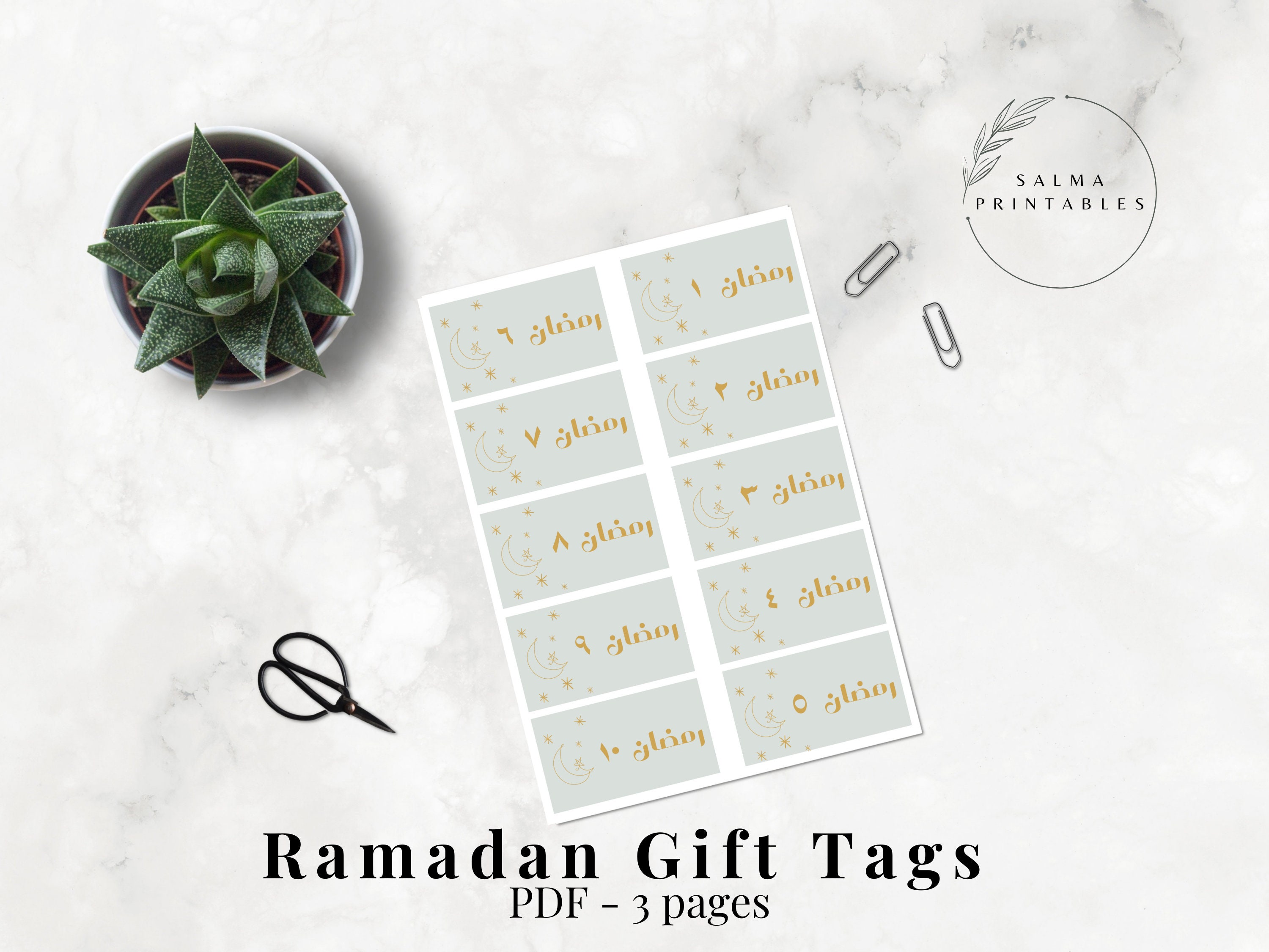Ramadan Gift Tags Gray / Gold Arabic Number Printable letter PDF 3 ...