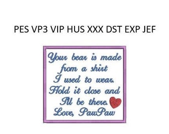 Memory Bear Embroidery Design Memorial Shirt Pillow Machine | Etsy