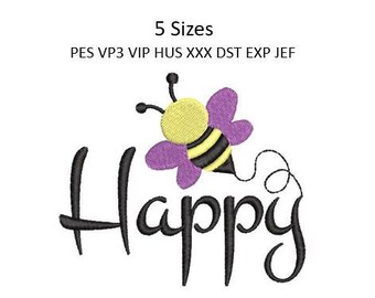 Bee Happy Embroidery Design - Etsy