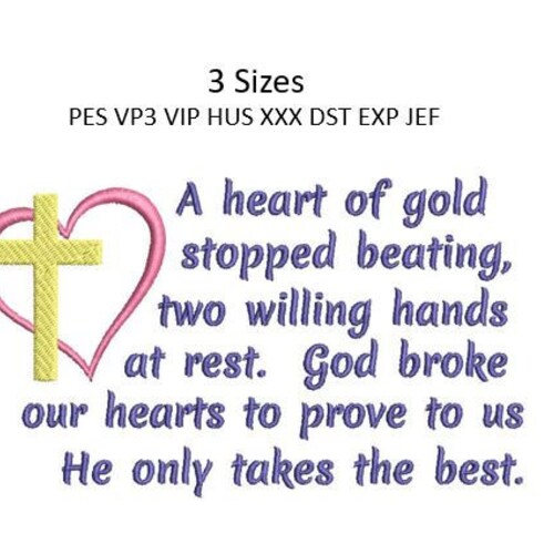 Sympathy Memorial Remembrance Machine Embroidery Design | Etsy