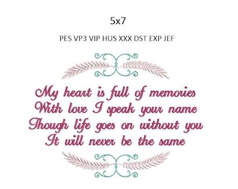 Memorial Memory Pillow Poem Embroidery Design Heirloom Machine | Etsy