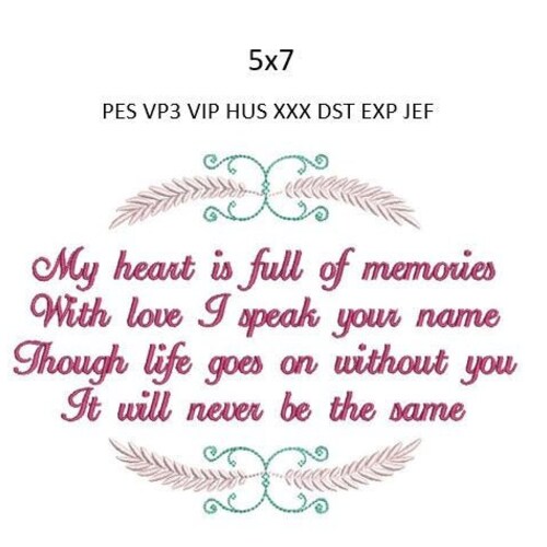 Memorial Memory Pillow Poem Embroidery Design Heirloom Machine - Etsy