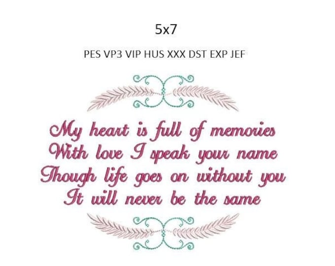 Memorial Memory Pillow Poem Embroidery Design Heirloom Machine - Etsy