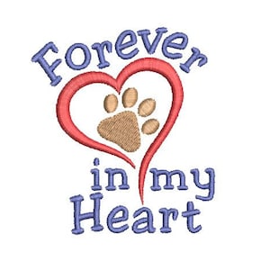 Dog Cat Memory Embroidery Design Forever in My Heart Memorial Pawprint ...