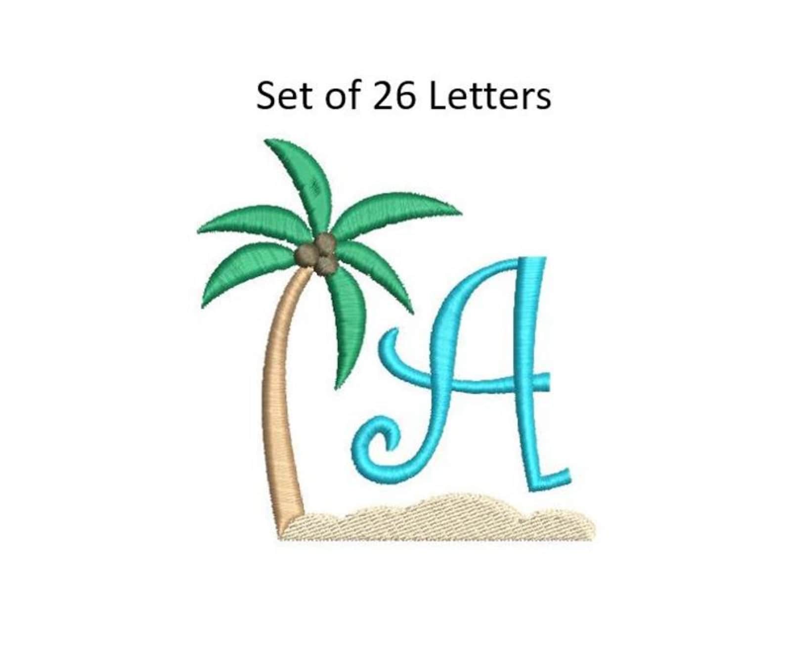 Palm Tree Palmtree Monogram Embroidery Design Set Alphabet Font Towel ...