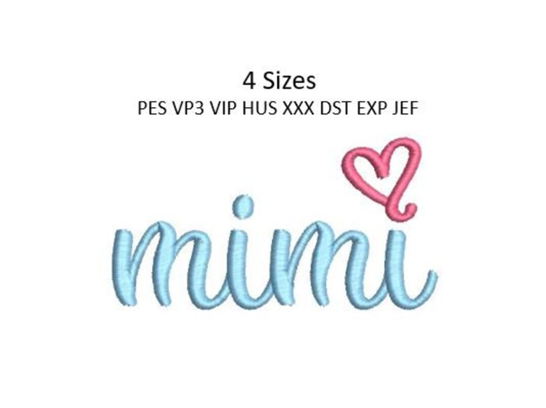 Mimi Embroidery Design Heart Hat Machine Font Script Embroidery Pattern ...
