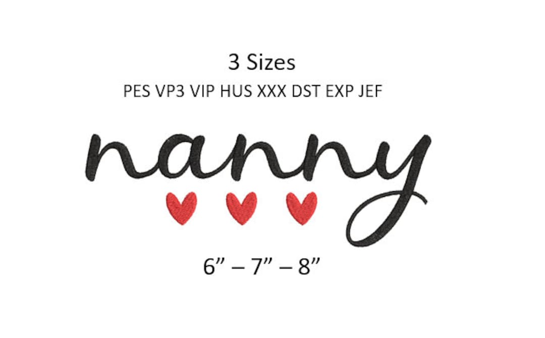 Nanny Embroidery Design Heart Script Grandmother Hoodie Shirt Machine ...
