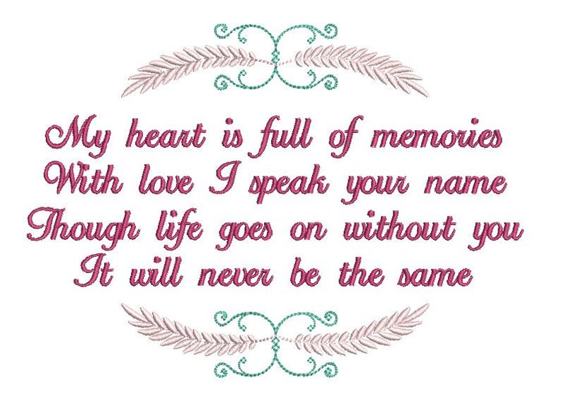 Memorial Memory Pillow Poem Embroidery Design Heirloom Machine ...