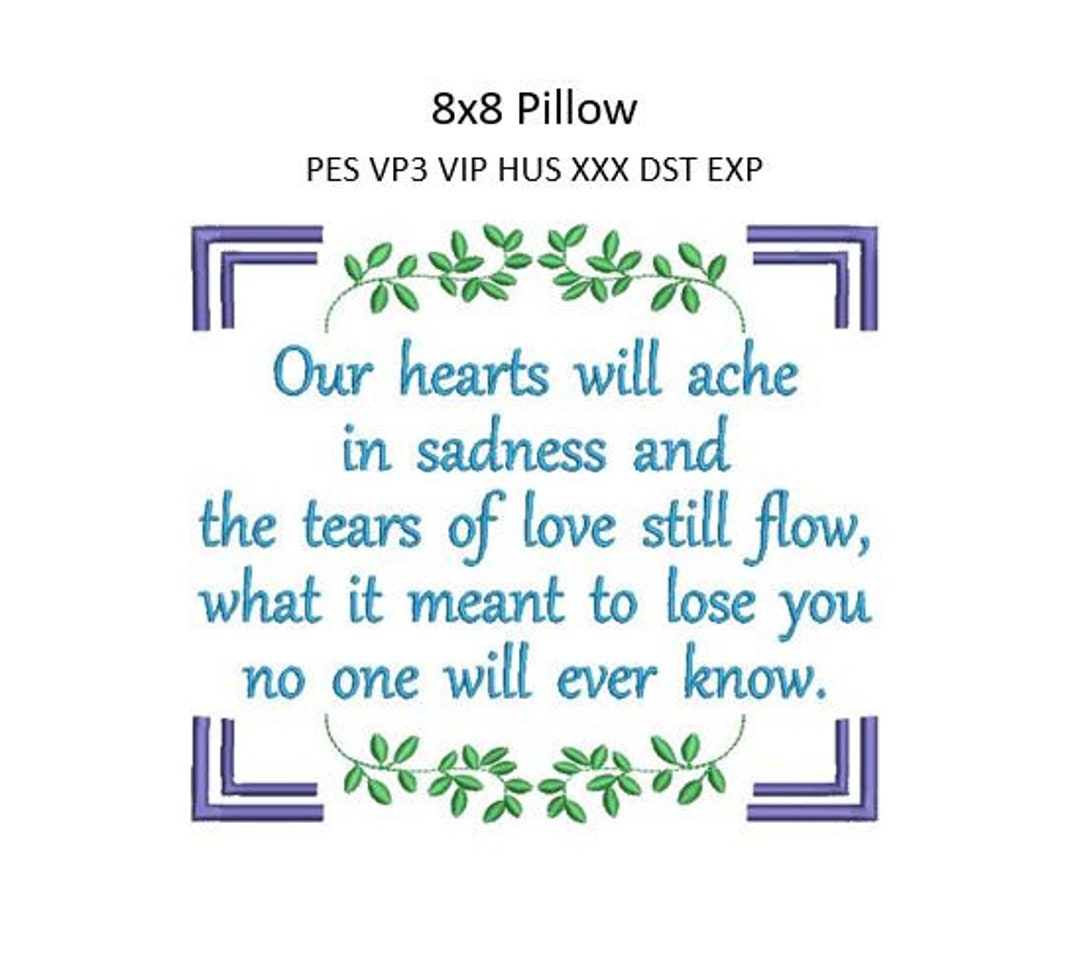 8x8 Memory Pillow Embroidery Design Hearts Ache Large Memorial Machine ...