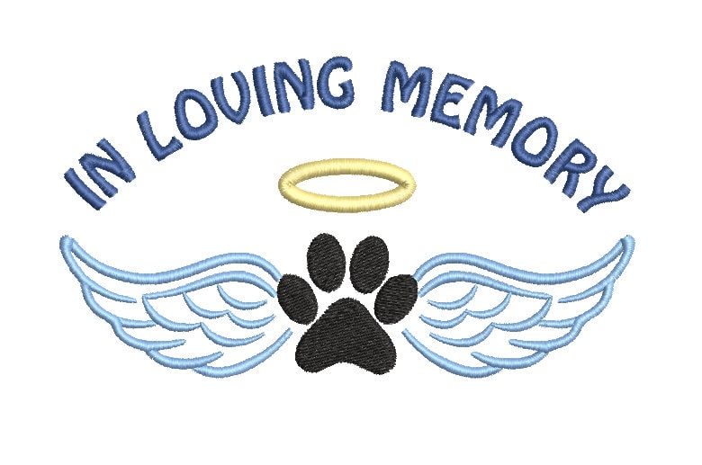Pet Memory Embroidery Design Dog Cat Memorial Pawprint Angel Wings ...