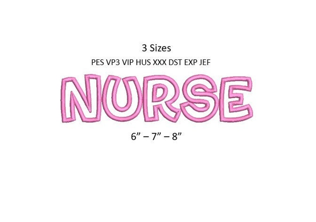 Nurse Embroidery Design Font Outline for Sweatshirt Hoodie Shirt Large ...