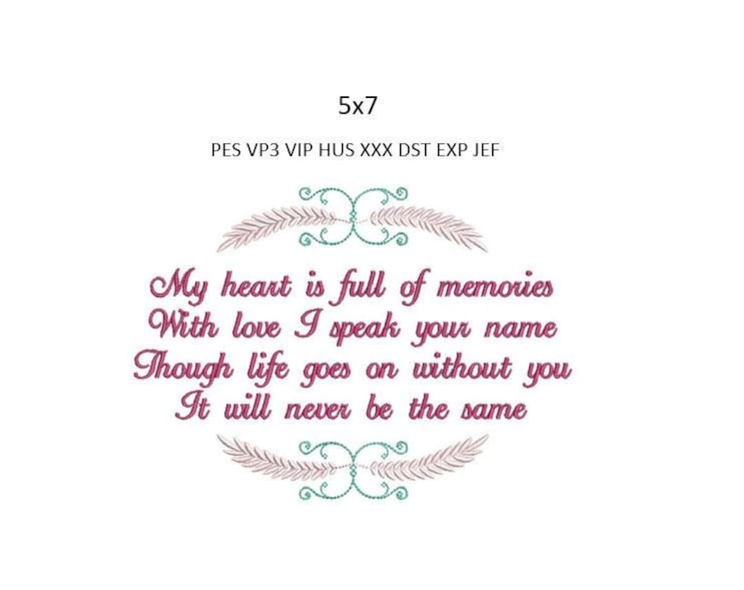 Memorial Memory Pillow Poem Embroidery Design Heirloom Machine ...