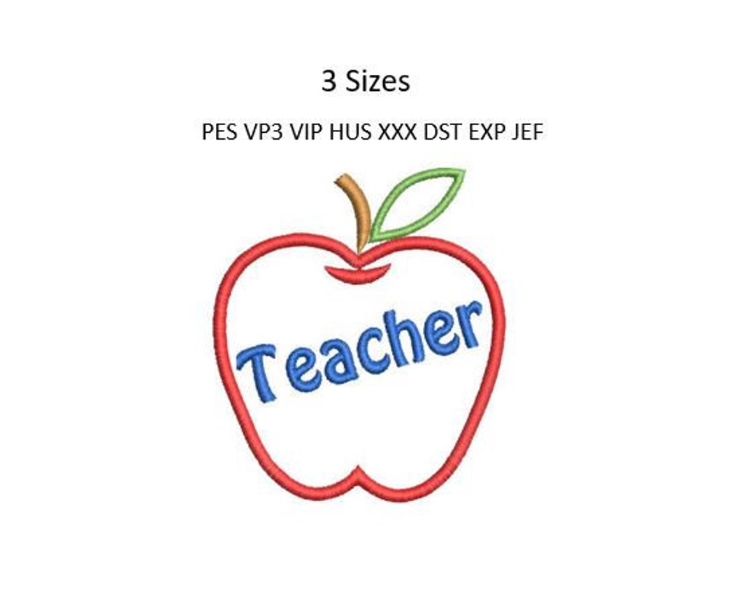 Apple Teacher Embroidery Design Teacher Outline Machine Embroidery ...