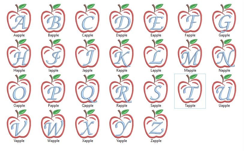 Teacher Apple Embroidery Design Monogram Alphabet Font Face - Etsy