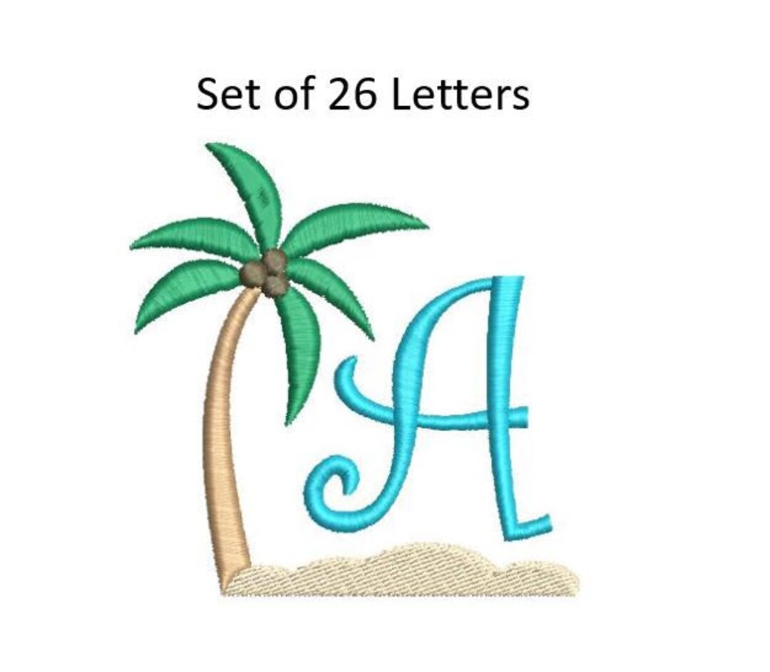 Palm Tree Palmtree Monogram Embroidery Alphabet Font Towel Machine ...