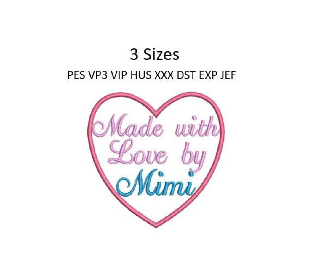 Made With Love Mimi Embroidery Design Grandmother Label Machine ...